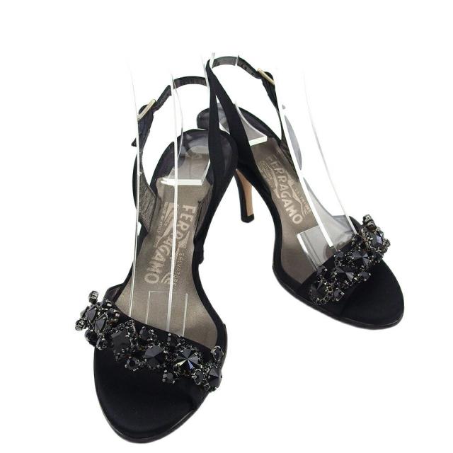 【BIGお買い物ラリー★30%OFFセール中】サルヴァトーレフェラガモ Salvatore Ferragamo サンダル NERO×ラインストーン レディース 中古