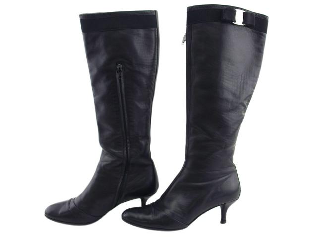【X'masセール★30%OFF】サルヴァトーレフェラガモ Salvatore Ferragamo ブーツヴァラリボン NERO レディース 中古