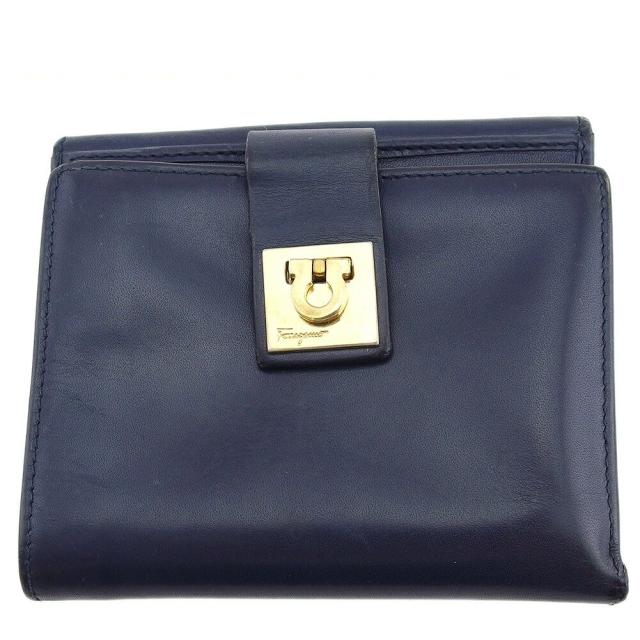 【BIGお買い物ラリー★30%OFFセール中】サルヴァトーレフェラガモ Salvatore Ferragamo 二つ折り財布ガンチーニ Midnight レディース 中古