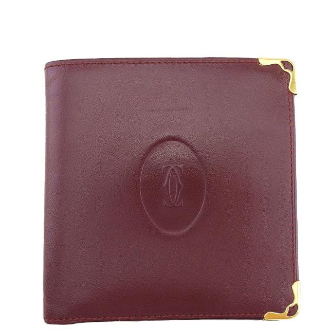 【X'masセール★30%OFF】カルティエ CARTIER 二つ折り財布 マストライン ボルドー×ゴールド レディース 中古