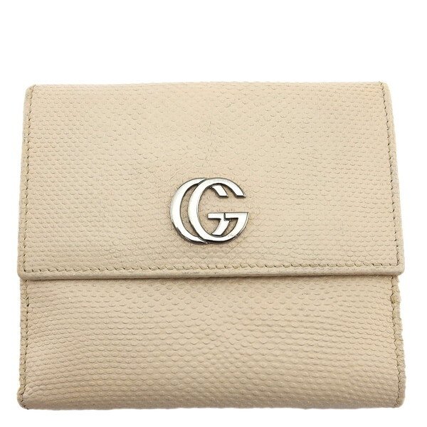 【BIGお買い物ラリー★30%OFFセール中】グッチ GUCCI 二つ折り財布GGマーモント リザード調 ベージュ ピンク レディース 中古