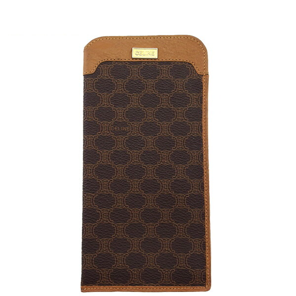 【BIGお買い物ラリー★30%OFFセール中】セリーヌ CELINE メガネケースマカダム ロゴプレート ブラウン ベージュ レディース 中古