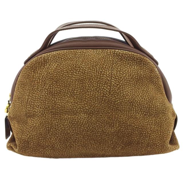 【BIGお買い物ラリー★30%OFFセール中】ボルボネーゼ BORBONESE ハンドバッグうずら柄 ベージュ×ブラウン×ゴールド レディース 中古
