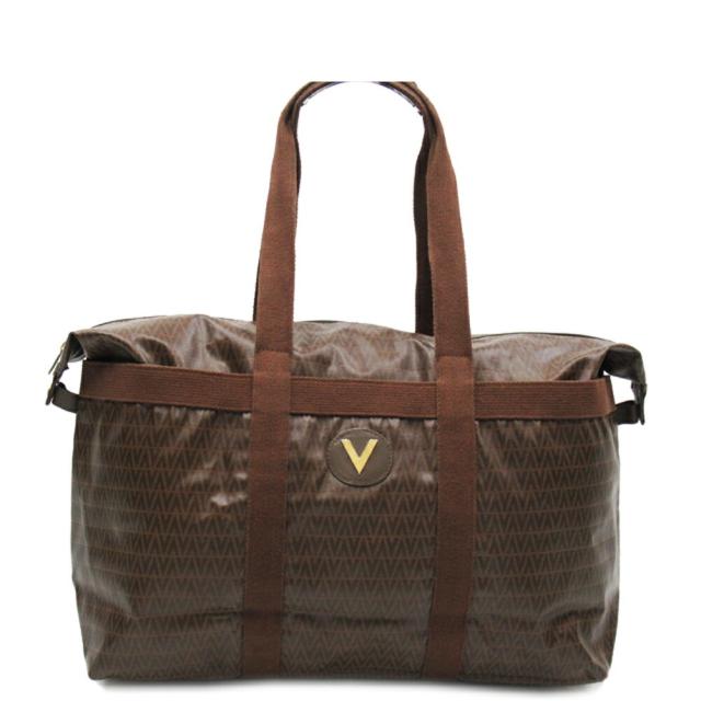 【X'masセール★30%OFF】マリオ・ヴァレンティノ MARIO VALENTINO ボストンバッグVマーク ブラウン ゴールド レディース 中古