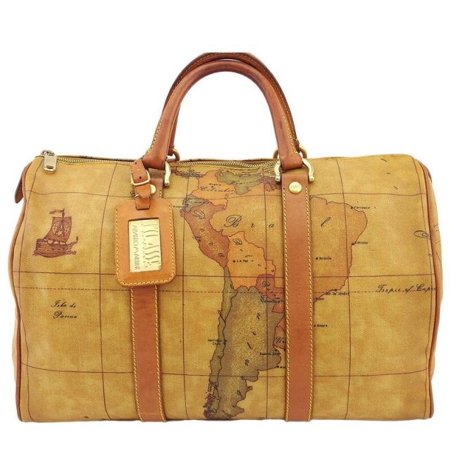 【X'masセール★30%OFF】プリマクラッセ PRIMA CLASSE ハンドバッグ地図柄 セピア系 レディース 中古