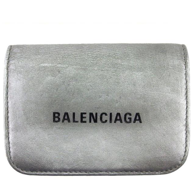 【X'masセール★30%OFF】バレンシアガ BALENCIAGA 三つ折り財布 シルバー×ブラック レディース 中古