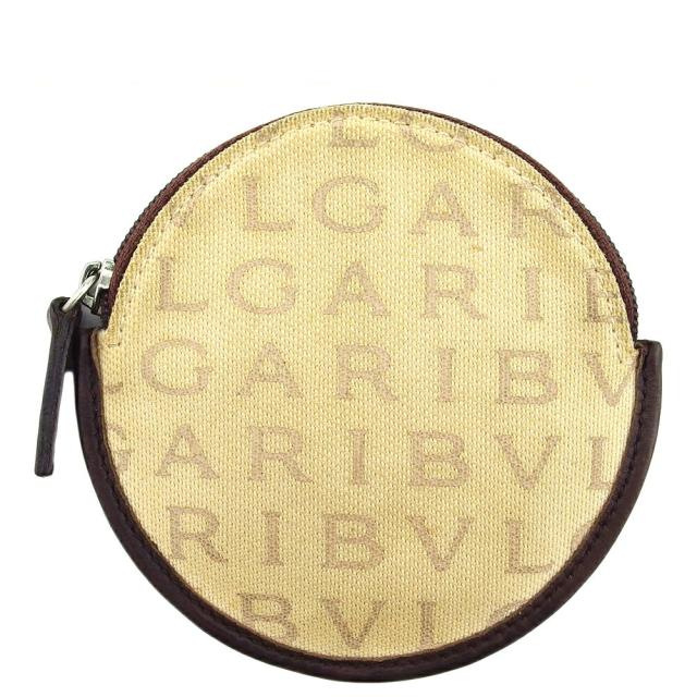 【BIGお買い物ラリー★30%OFFセール中】ブルガリ BVLGARI ケースロゴマニア ラウンドフォルム ベージュ ブラウン レディース 中古