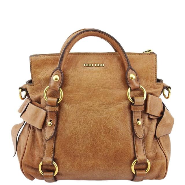 【BIGお買い物ラリー★30%OFFセール中】ミュウミュウ MIUMIU ショルダーバッグサイドリボン ライトブラウン レディース 中古
