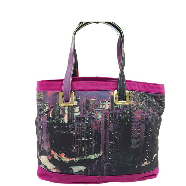 【BIGお買い物ラリー★30%OFFセール中】ドルチェアンドガッバーナ DOLCE&GABBANA トートバッグプリント ドルガバ ラインストーン付き ピンク グレー 灰色 ブラック系 レディース 中古