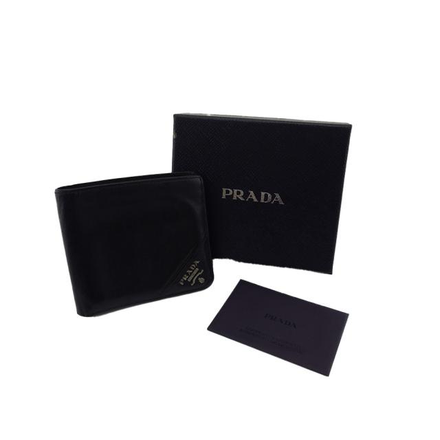 【X'masセール★30%OFF】プラダ PRADA 二つ折り財布ロゴ ブラック レディース 中古