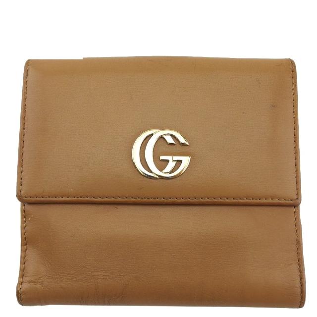 【BIGお買い物ラリー★30%OFFセール中】グッチ GUCCI 二つ折り財布 GGマーモント ベージュ×ゴールド レディース 中古
