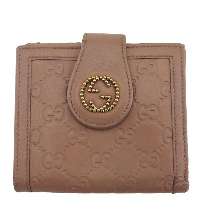 【BIGお買い物ラリー★30%OFFセール中】グッチ GUCCI 二つ折り財布グッチシマ インターロッキングG ダスティピンク レディース 中古