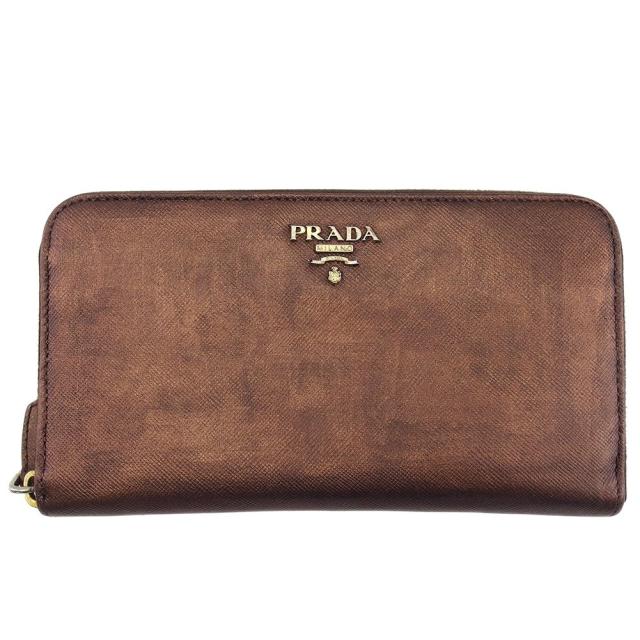 【X'masセール★30%OFF】プラダ PRADA 長財布 サフィアーノメタル ブロンズ×ゴールド レディース 中古