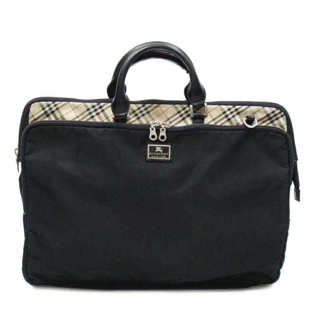 【X'masセール★30%OFF】バーバリーブラックレーベル BURBERRY BLACK LABEL ビジネスバッグチェック ロゴプレート ブラック ベージュ シルバー系 レディース 中古