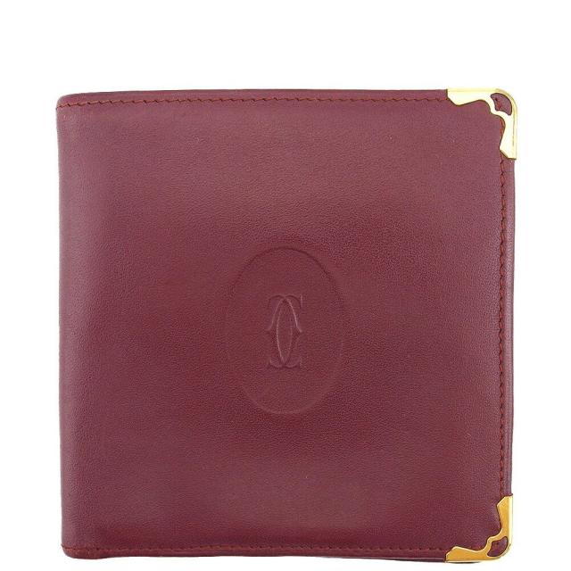 【BIGお買い物ラリー★30%OFFセール中】カルティエ CARTIER 二つ折り財布マストライン 角プレート ボルドー レディース 中古