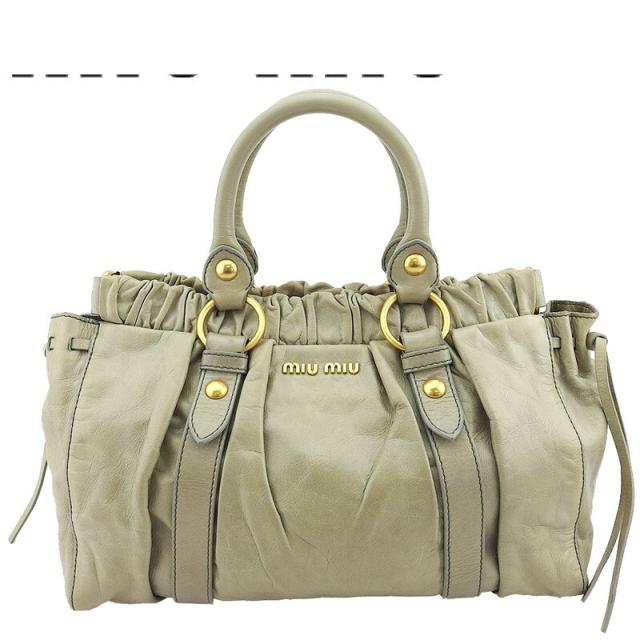 【X'masセール★30%OFF】ミュウミュウ MIUMIU ショルダーバッグギャザー グリーン ベージュ グレー 灰色系 レディース 中古