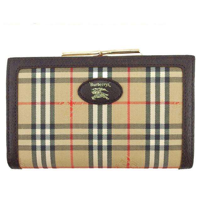 【BIGお買い物ラリー★30%OFFセール中】バーバリー BURBERRY 二つ折り財布チェック ベージュ ブラウン ブラック系 レディース 中古