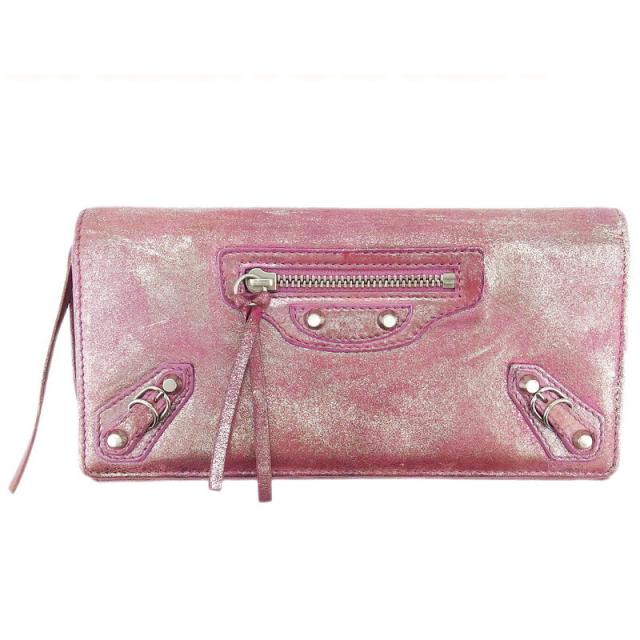【BIGお買い物ラリー★30%OFFセール中】バレンシアガ BALENCIAGA 長財布クラシックマネー クラシックコンチネンタル ピンク シルバー レディース 中古