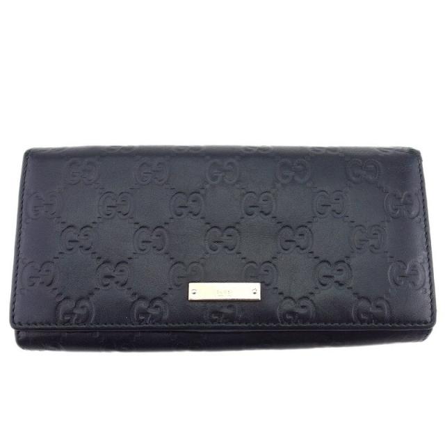 【BIGお買い物ラリー★30%OFFセール中】グッチ GUCCI 長財布グッチシマ ロゴプレート ブラック レディース 中古
