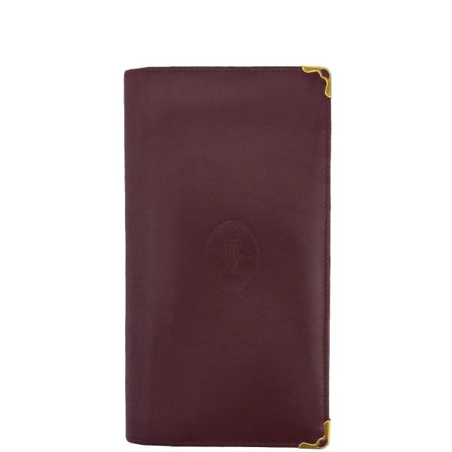 【BIGお買い物ラリー★30%OFFセール中】カルティエ CARTIER 札入れ マストライン ボルドー×ゴールド レディース 中古