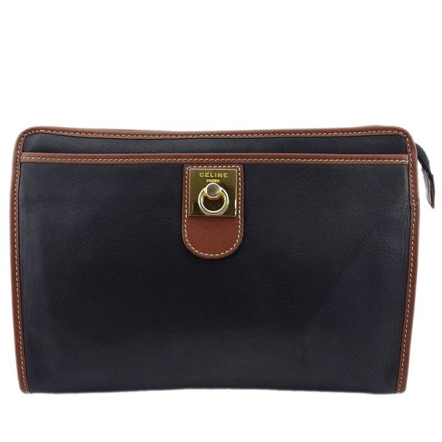 【BIGお買い物ラリー★30%OFFセール中】セリーヌ CELINE クラッチバッグロゴプレート オールドセリーヌ ブラック ブラウン レディース 中古