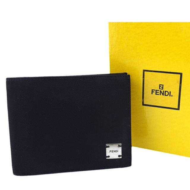 【X'masセール★30%OFF】フェンディ FENDI 二つ折り財布ロゴプレート ブラック レディース 中古