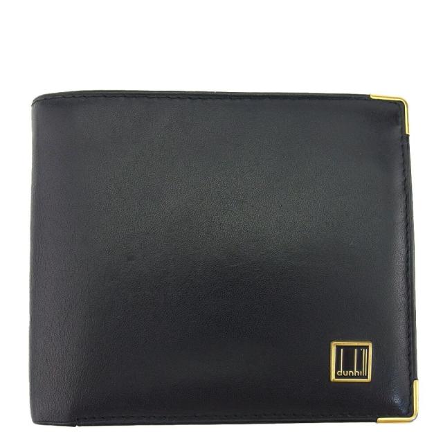 【BIGお買い物ラリー★30%OFFセール中】ダンヒル Dunhill 二つ折り財布ロゴプレート 角プレート ブラック レディース 中古