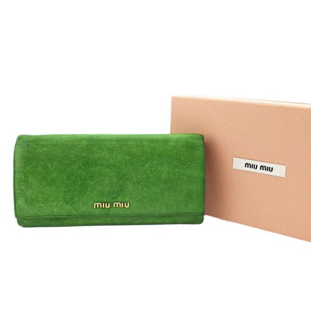 【BIGお買い物ラリー★30%OFFセール中】ミュウミュウ MIUMIU 長財布ロゴ グリーン ピンク レディース 中古