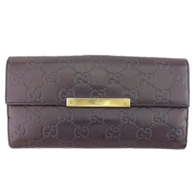 【X'masセール★30%OFF】グッチ GUCCI 長財布グッチシマ ロゴプレート ブラウン レディース 中古