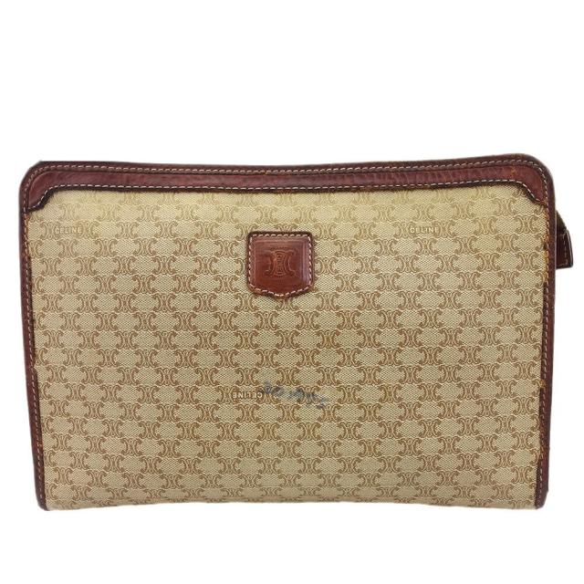 【BIGお買い物ラリー★30%OFFセール中】セリーヌ CELINE クラッチバッグマカダム オールドセリーヌ ベージュ ブラウン レディース 中古