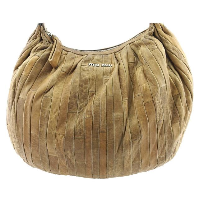 【BIGお買い物ラリー★30%OFFセール中】ミュウミュウ MIUMIU ショルダーバッグパッチワーク ストライプ ベージュ レディース 中古
