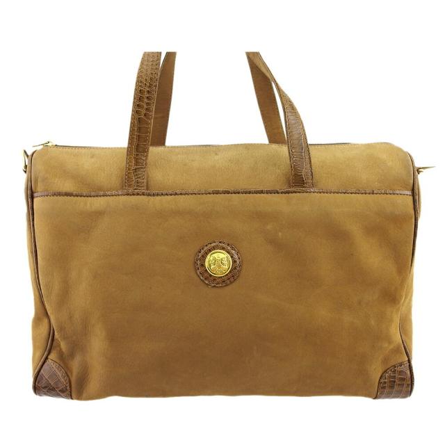 【BIGお買い物ラリー★30%OFFセール中】フェンディ FENDI ハンドバッグクロコ調コンビ モチーフ ベージュ ブラウン レディース 中古