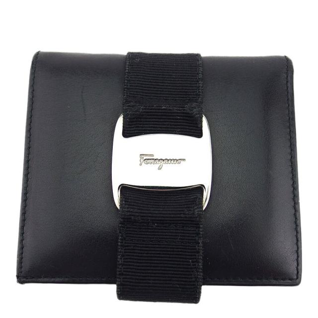 【X'masセール★30%OFF】サルヴァトーレフェラガモ Salvatore Ferragamo 二つ折り財布ヴァラ ブラック レディース 中古