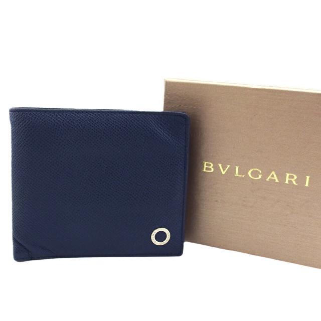 【BIGお買い物ラリー★30%OFFセール中】ブルガリ BVLGARI 二つ折り財布 ブルガリブルガリ ネイビー　シルバー レディース 中古