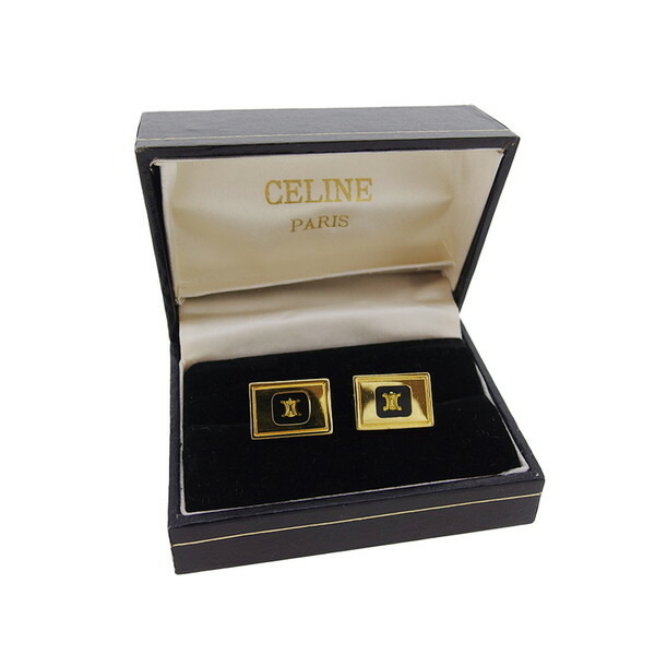 【BIGお買い物ラリー★30%OFFセール中】セリーヌ CELINE カフス ブラック×ゴールド レディース 中古