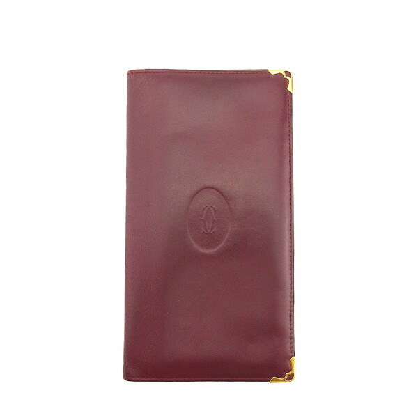 【BIGお買い物ラリー★30%OFFセール中】カルティエ CARTIER 札入れ マストライン ボルドー×ゴールド レディース 中古