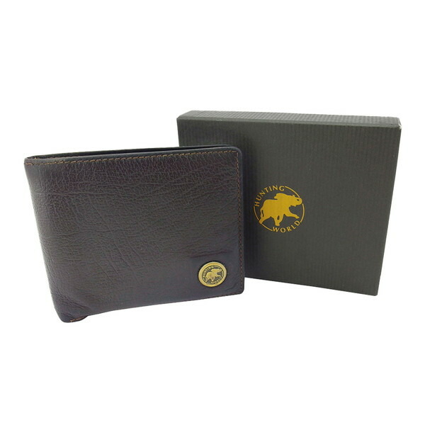【BIGお買い物ラリー★30%OFFセール中】ハンティングワールド HUNTING WORLD 二つ折り財布 ダークブラウン×ゴールド レディース 中古