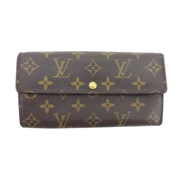 【BIGお買い物ラリー★30%OFFセール中】ルイ・ヴィトン LOUIS VUITTON 長財布モノグラム ポルトモネ・クレディ ブラウン　ベージュ　ゴールド レディース 中古