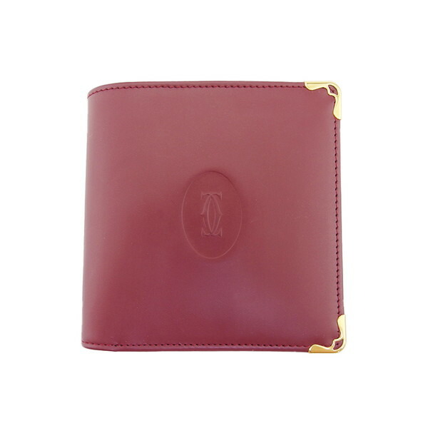 【X'masセール★30%OFF】カルティエ CARTIER 二つ折り財布 マストライン ボルドー×ゴールド レディース 中古