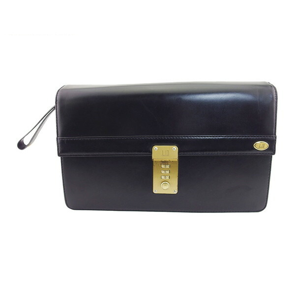 【BIGお買い物ラリー★30%OFFセール中】ダンヒル Dunhill クラッチバッグ ブラック×ゴールド レディース 中古