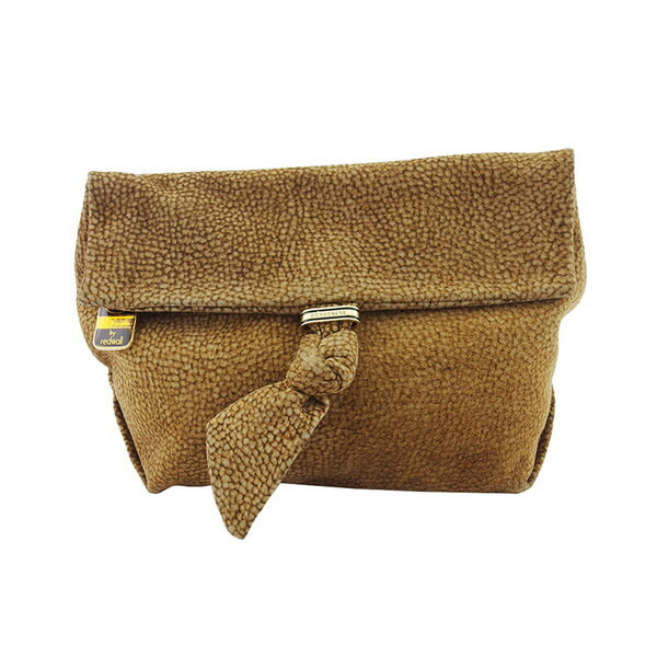 【X'masセール★30%OFF】ボルボネーゼ BORBONESE クラッチバッグうずら柄 ベージュ×ブラウン レディース 中古