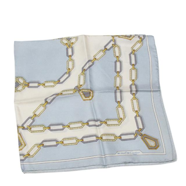 【BIGお買い物ラリー★30%OFFセール中】カルティエ CARTIER スカーフチェーン柄 ブルー ホワイト 白系 レディース 中古