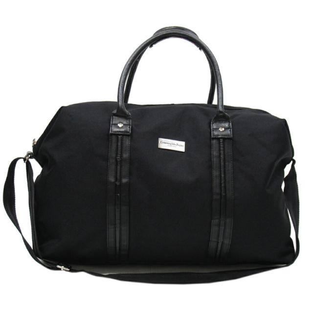 【BIGお買い物ラリー★30%OFFセール中】エルメネジルドゼニア Ermenegildo Zegna ボストンバッグロゴプレート 2WAYショルダー ブラック シルバー レディース 中古