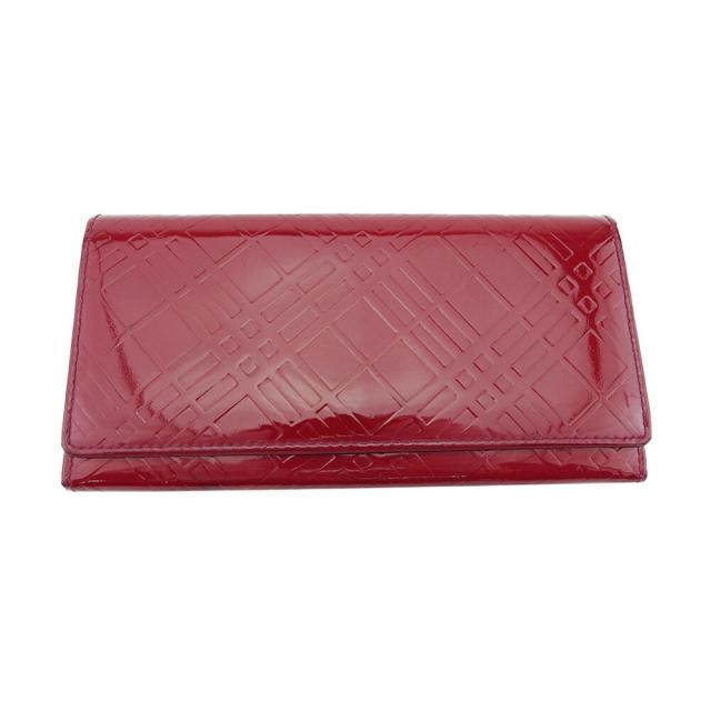 【BIGお買い物ラリー★30%OFFセール中】バーバリー BURBERRY 長財布チェック コンチネンタル ワインレッド レディース 中古