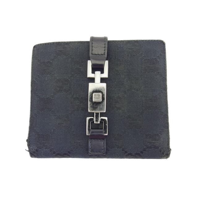 【BIGお買い物ラリー★30%OFFセール中】グッチ GUCCI 二つ折り財布GG柄 ジャッキー ブラック×グレー×シルバー レディース 中古