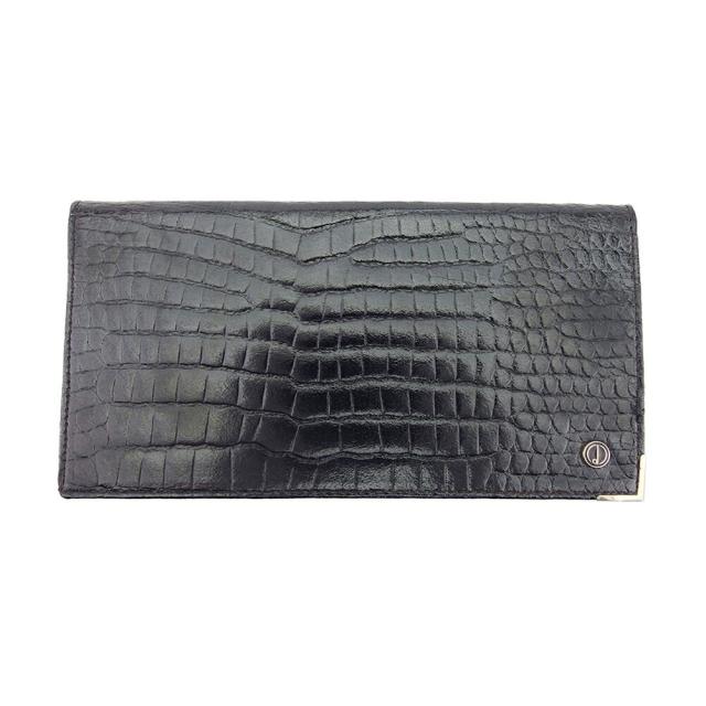 【X'masセール★30%OFF】ダンヒル Dunhill 札入れクロコダイル型押し ブラック×ゴールド レディース 中古