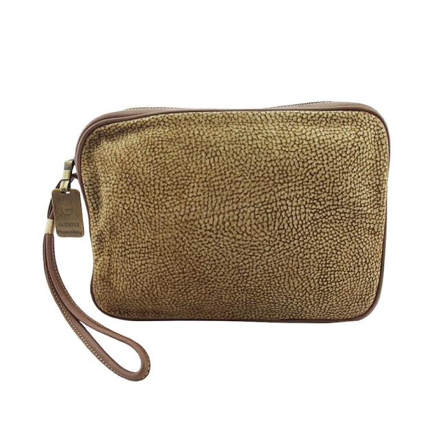 【BIGお買い物ラリー★30%OFFセール中】ボルボネーゼ BORBONESE クラッチバッグうずら柄 ベージュ×ブラウン レディース 中古