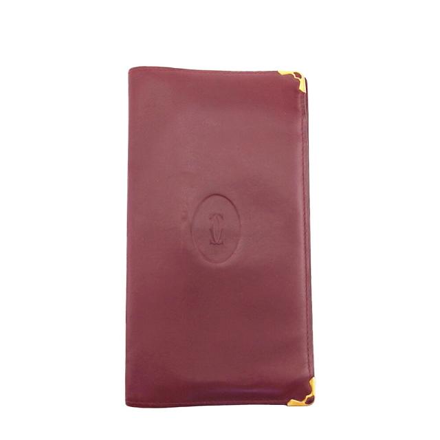 【BIGお買い物ラリー★30%OFFセール中】カルティエ CARTIER 札入れ マストライン ボルドー×ゴールド レディース 中古