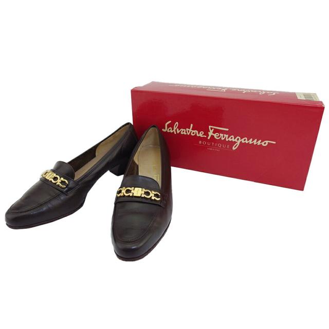 【BIGお買い物ラリー★30%OFFセール中】サルヴァトーレフェラガモ Salvatore Ferragamo パンプスガンチーニ ♯7C ローファー ブラウン レディース 中古