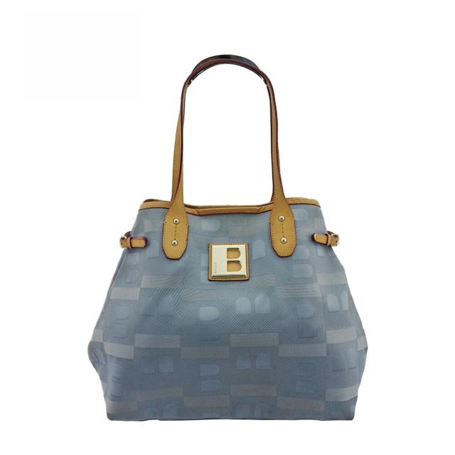 【BIGお買い物ラリー★30%OFFセール中】バリー BALLY トートバッグBマーク柄 ブルー ベージュ レディース 中古